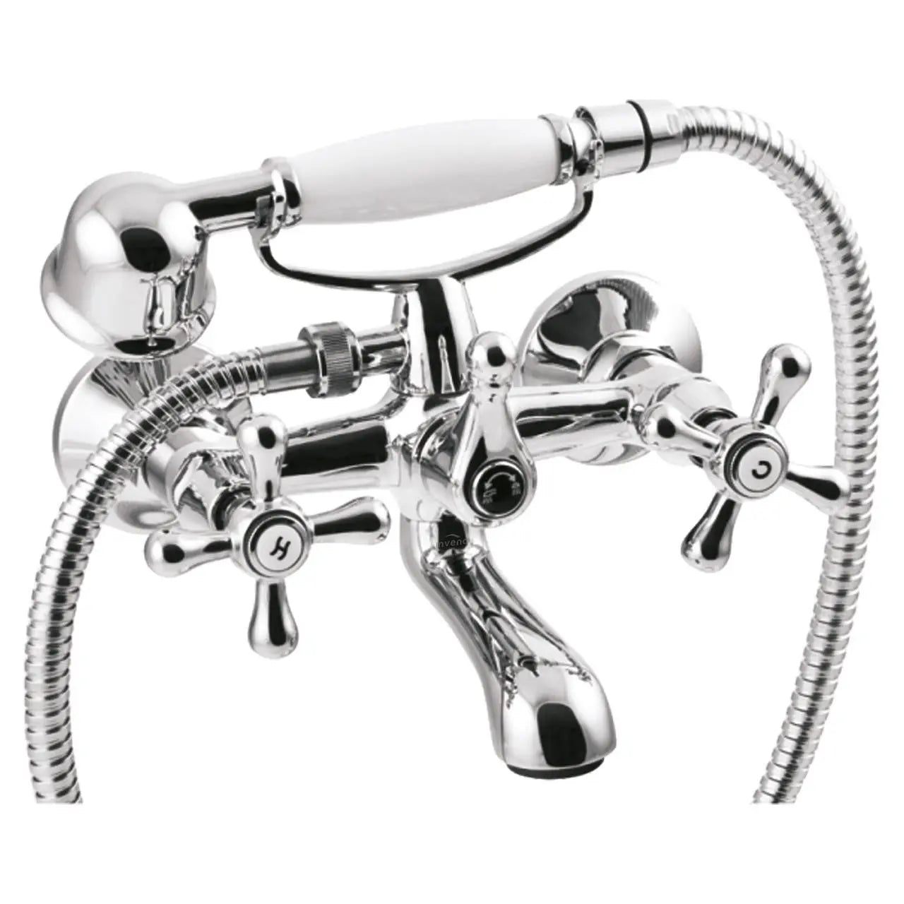 Cross Head Wall Mounted Bath Tap Filler Mixer Shower Chrome