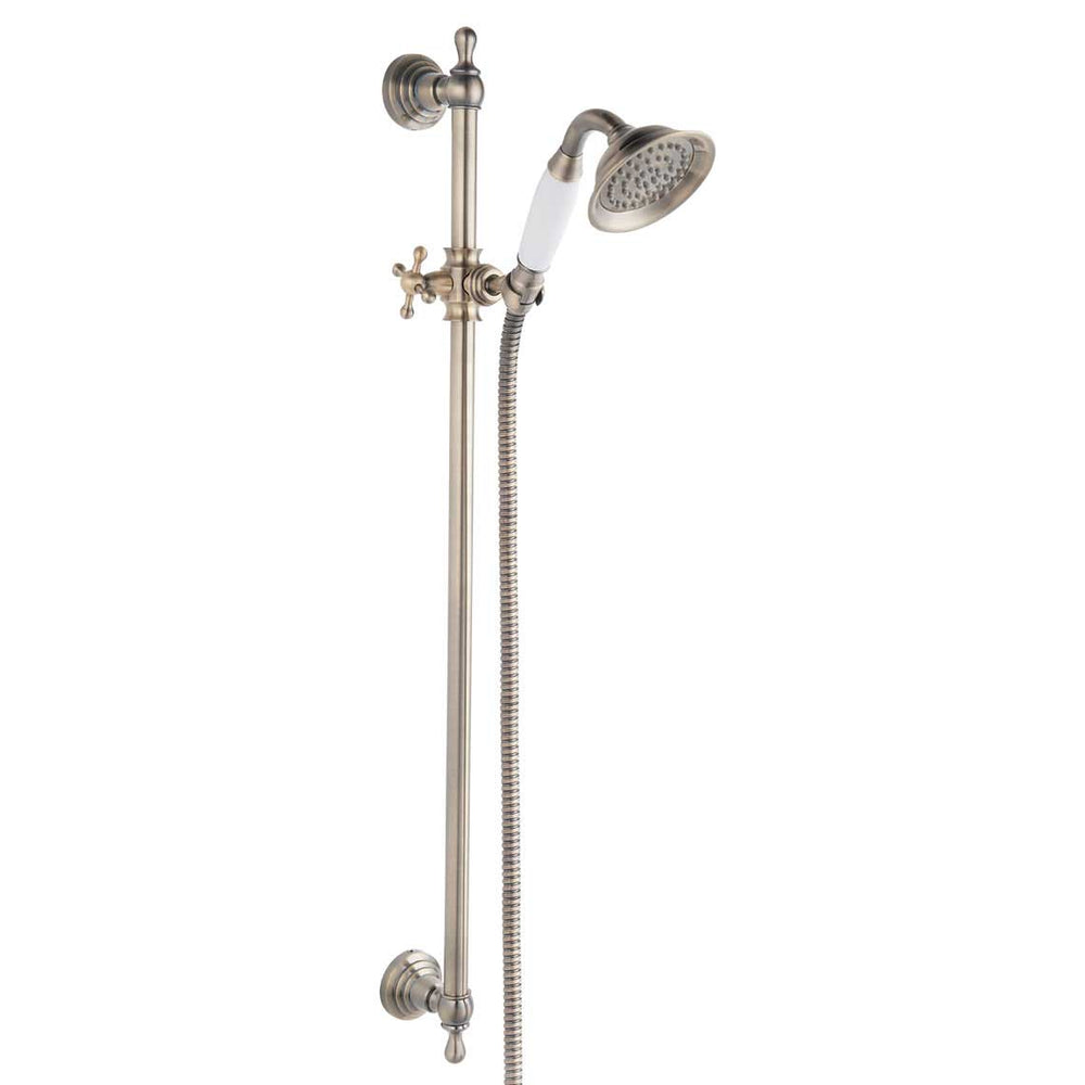 Shower Riser Rail With Retro Shower Head Antique Brass